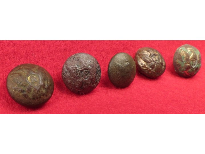 Five Federal Cuff Buttons - Artillery, Cavalry, Dragoon, Infantry, Rifleman